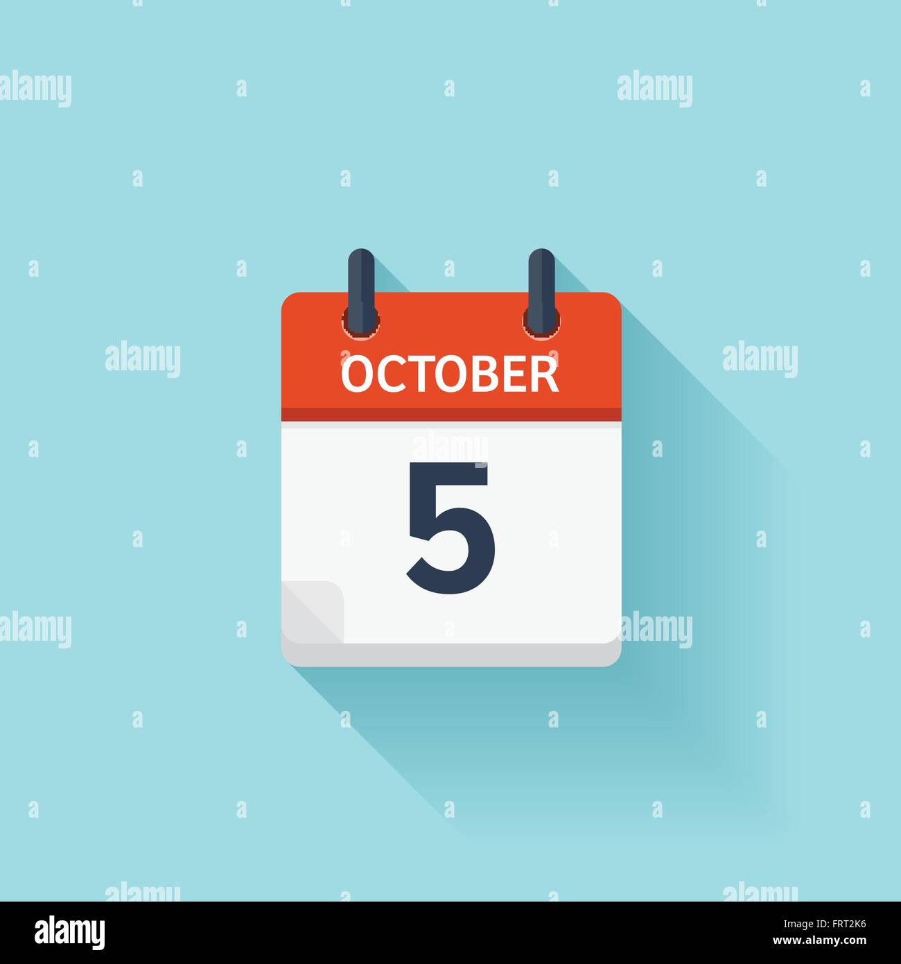 October 5. Vector flat daily calendar icon. Date and time, day, month ...