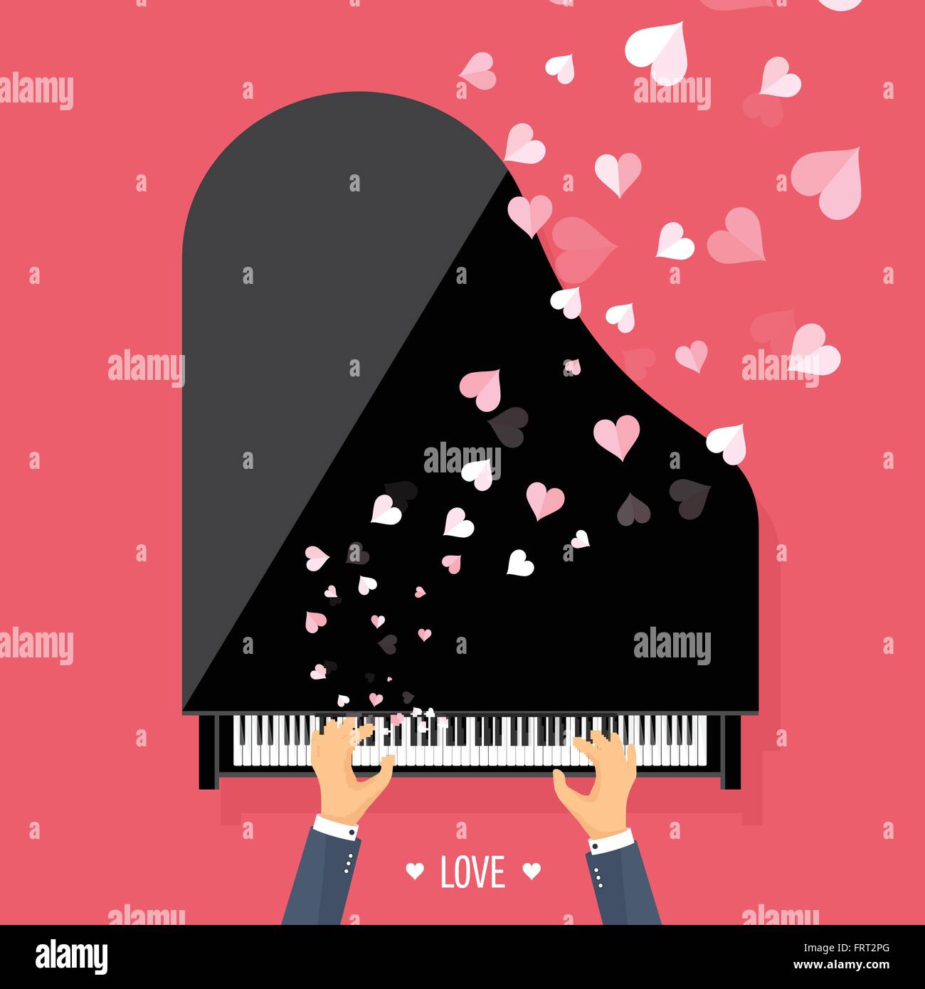 Vector illustration. Musical flat background with hearts. Love. Piano ...