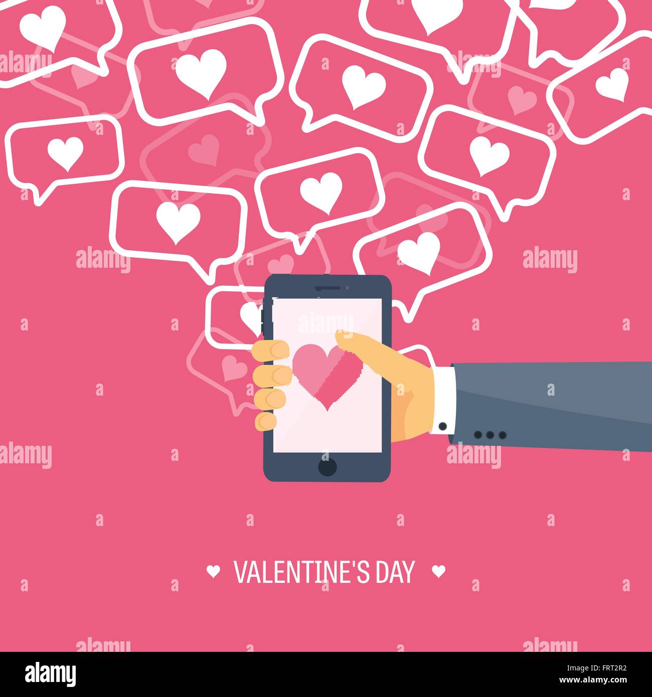 Vector illustration. Flat background with smartphone. Love, hearts ...