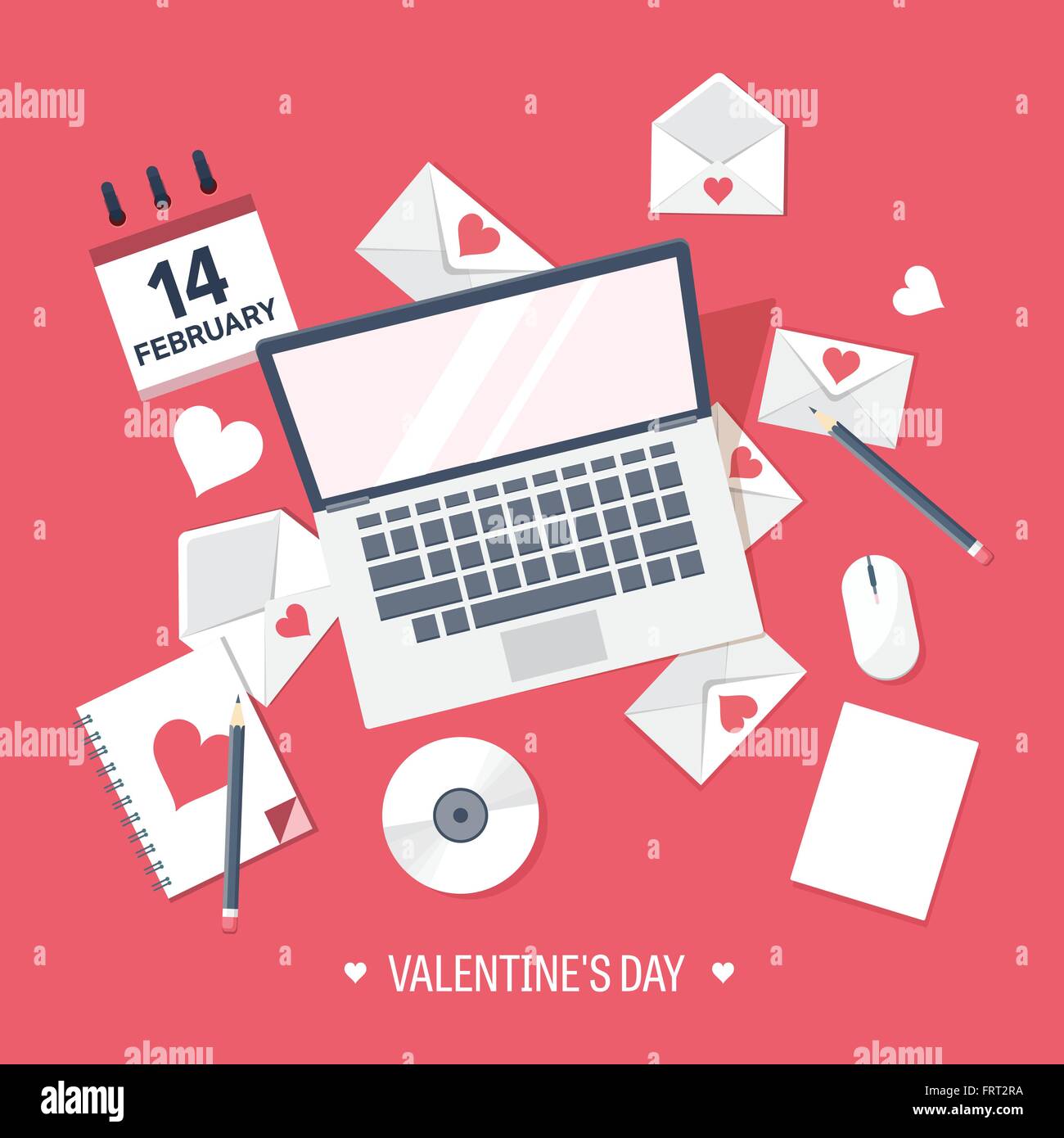 Vector illustration. Flat background with computer, laptop. Love ...