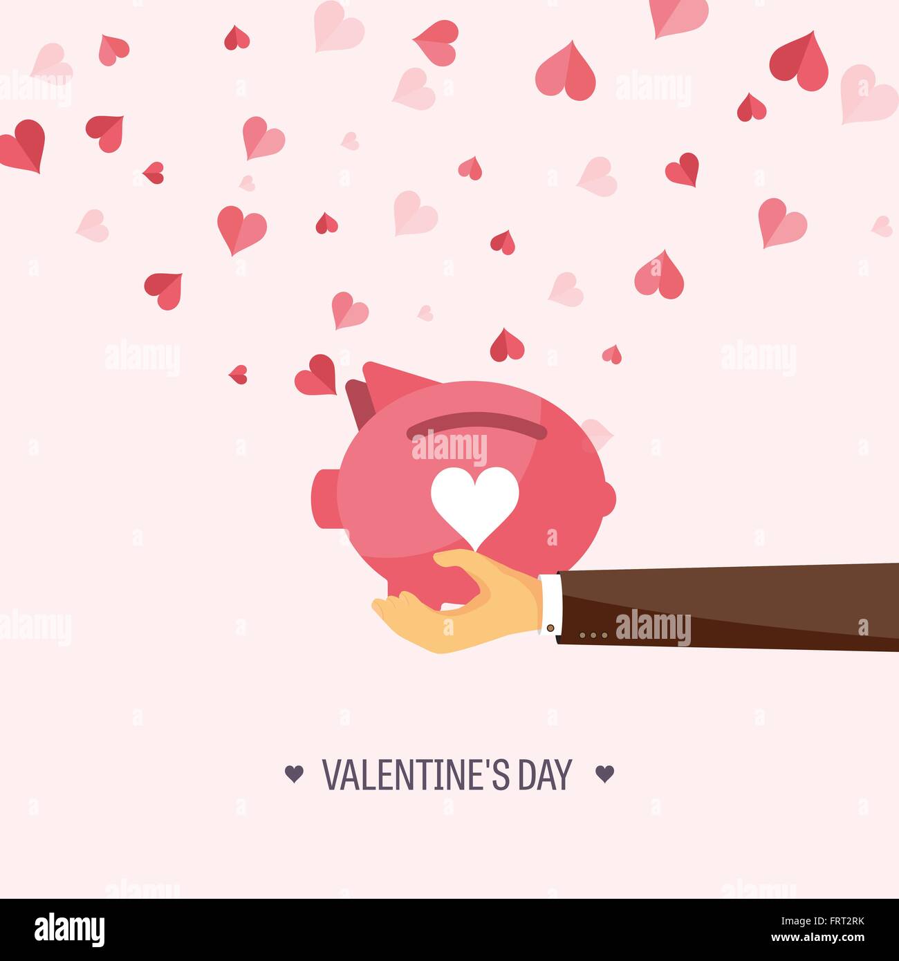 Vector illustration. Flat background with piggy bank. Love, hearts ...