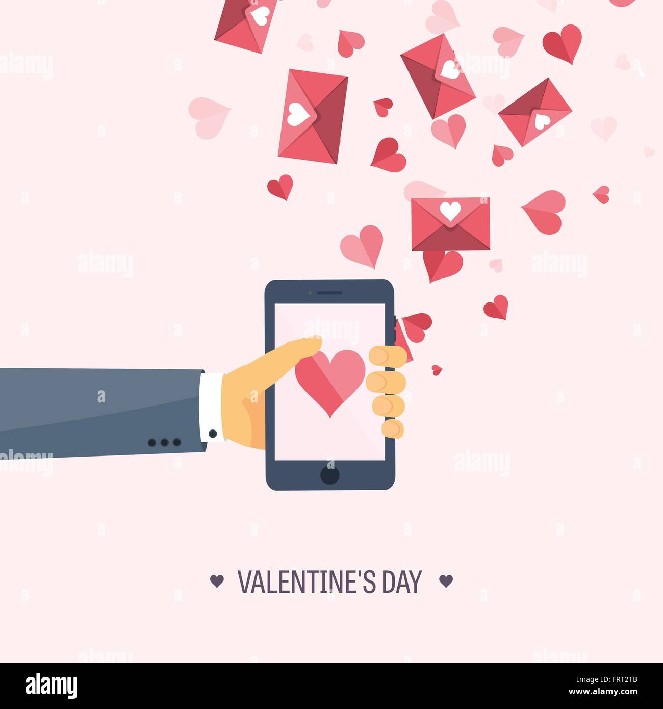 Vector illustration. Flat background with smartphone. Love, hearts ...
