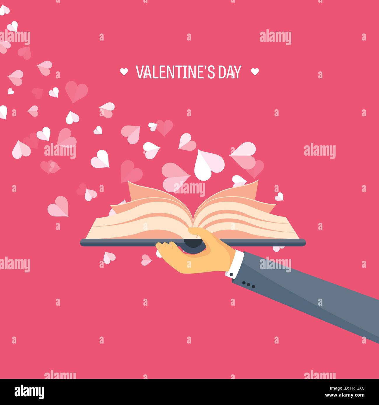 Vector illustration. Flat background with book. Love, hearts ...