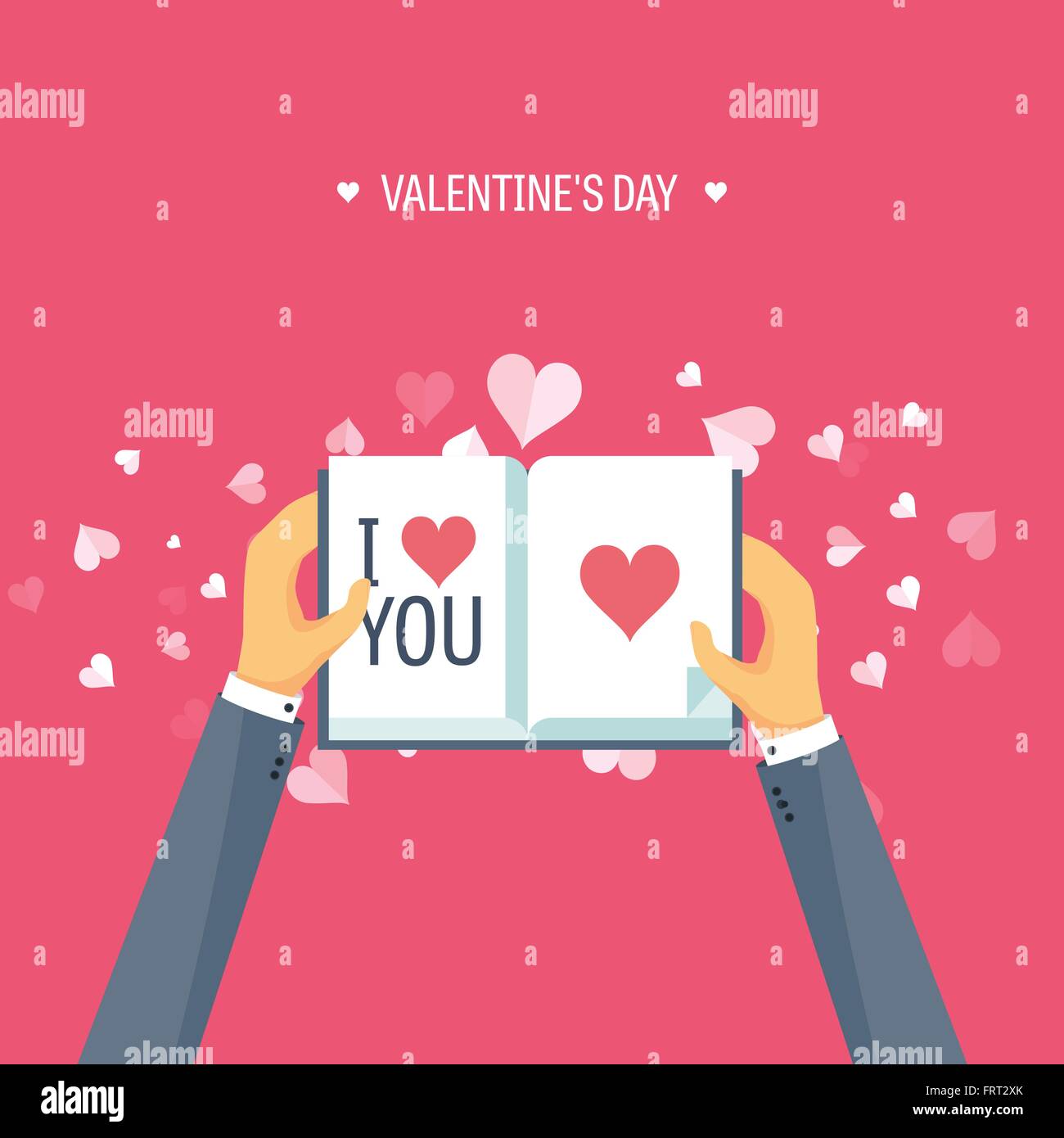 Vector illustration. Flat background with book. Love, hearts ...