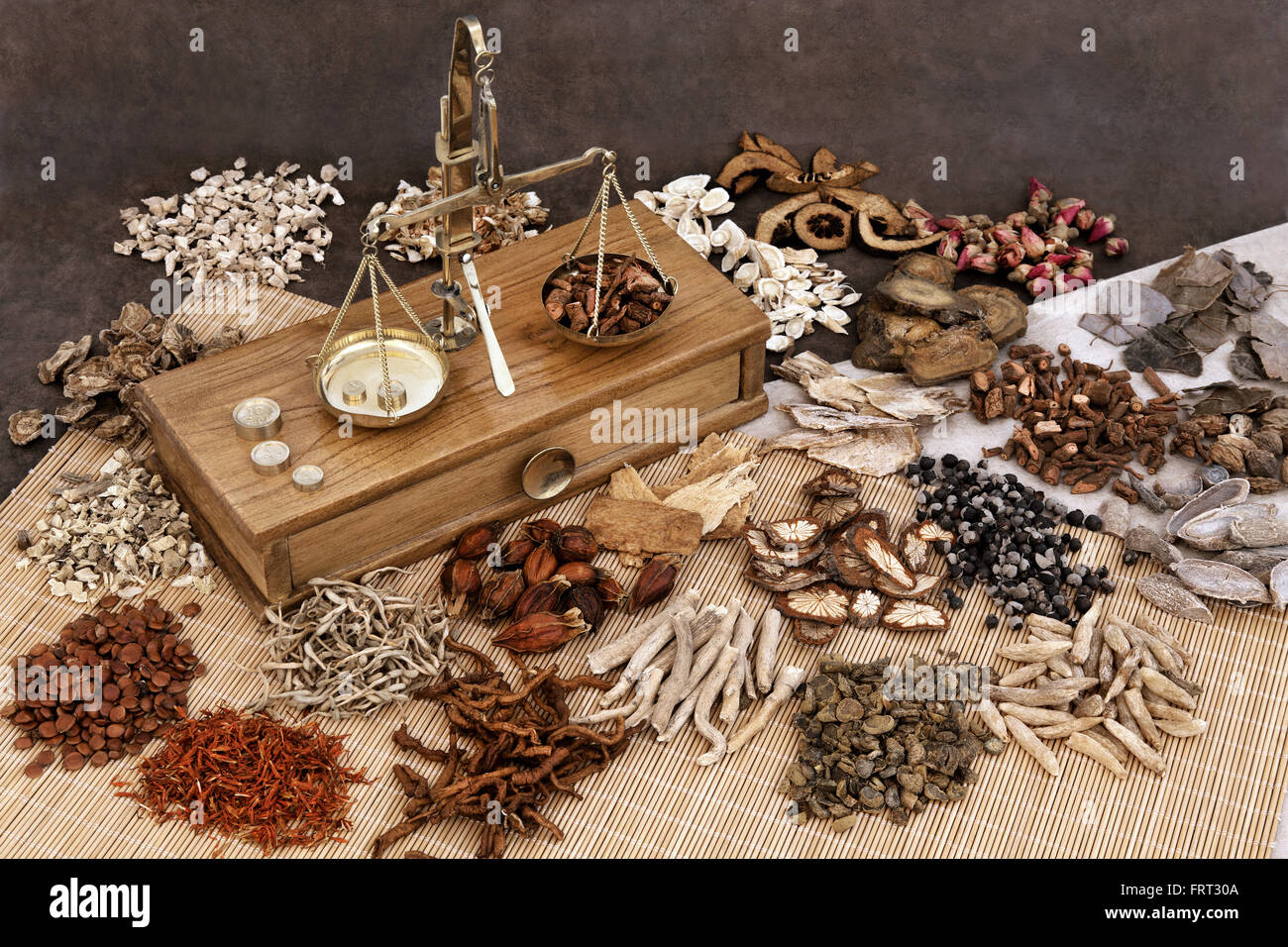Traditional chinese herbal medicine selection with herb ingredients and ...