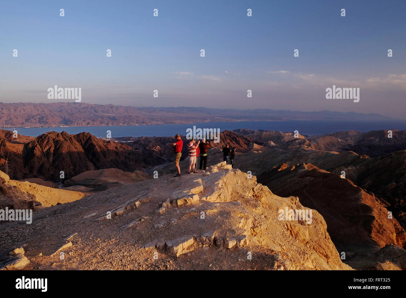 Hikers at a viewing platform in mount Yoash in Eilat Mountains Nature ...