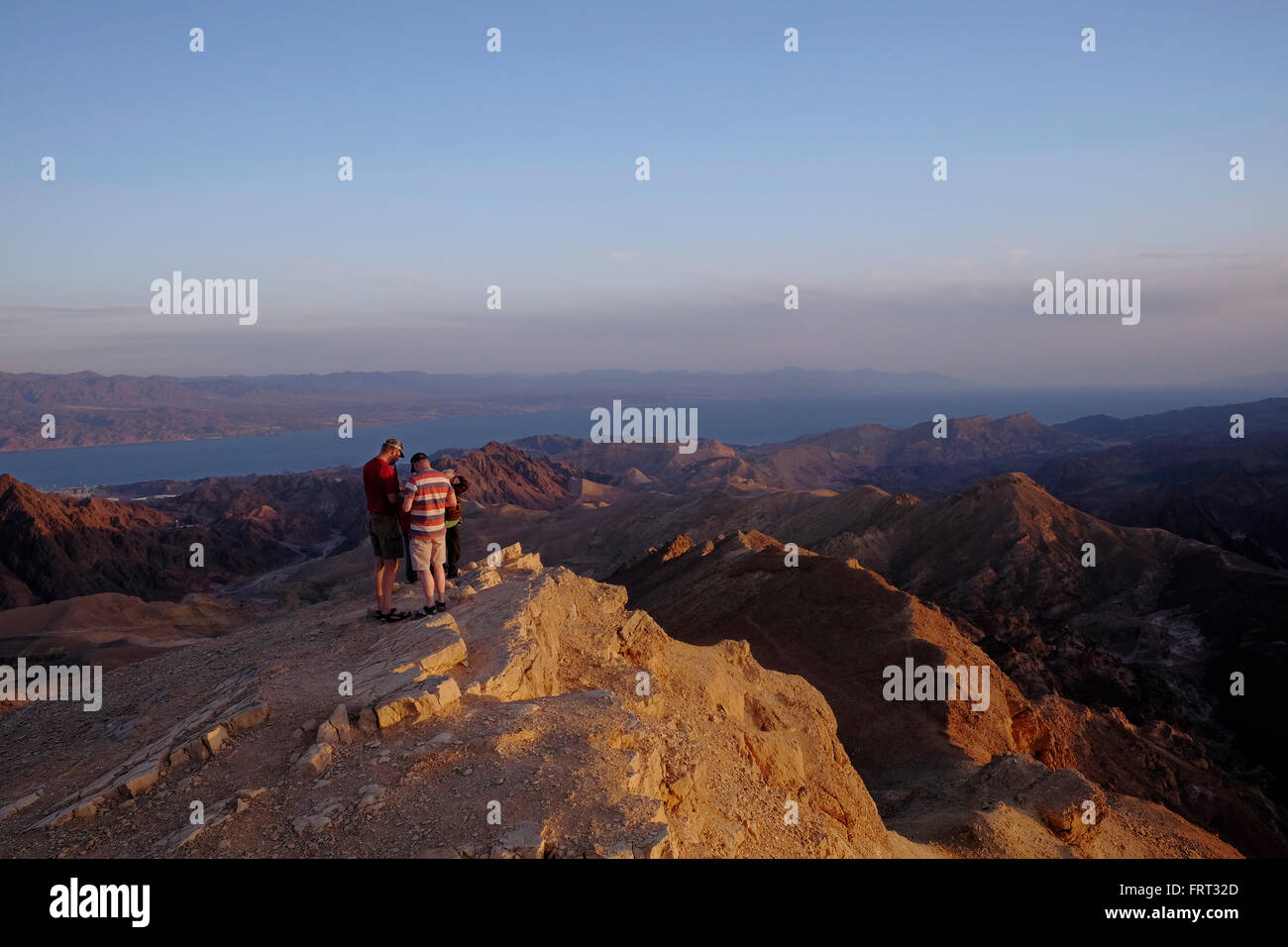 Hikers at a viewing platform in mount Yoash in Eilat Mountains Nature ...