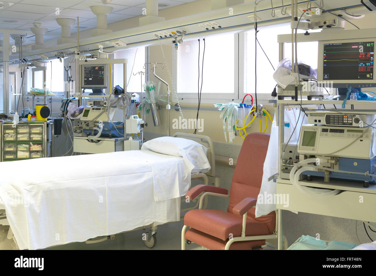 Hospital emergency room with bed and equipment. Horizontal Stock Photo ...