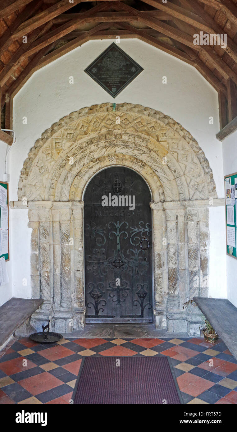 A view of the Norman doorway in the south porch of the parish church of ...