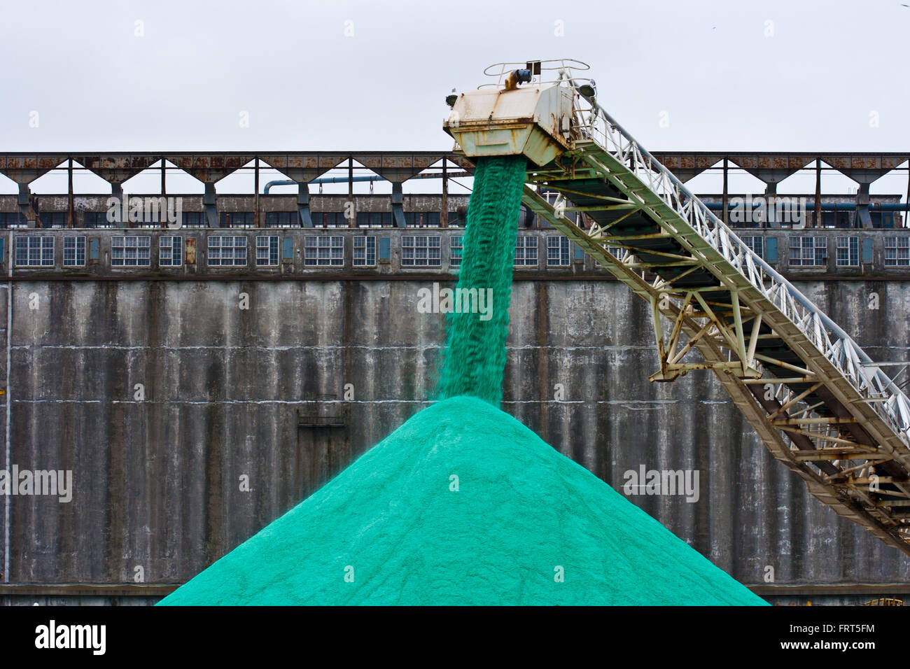 Unloading green, dry bulk, cargo at a grain elevator Stock Photo - Alamy
