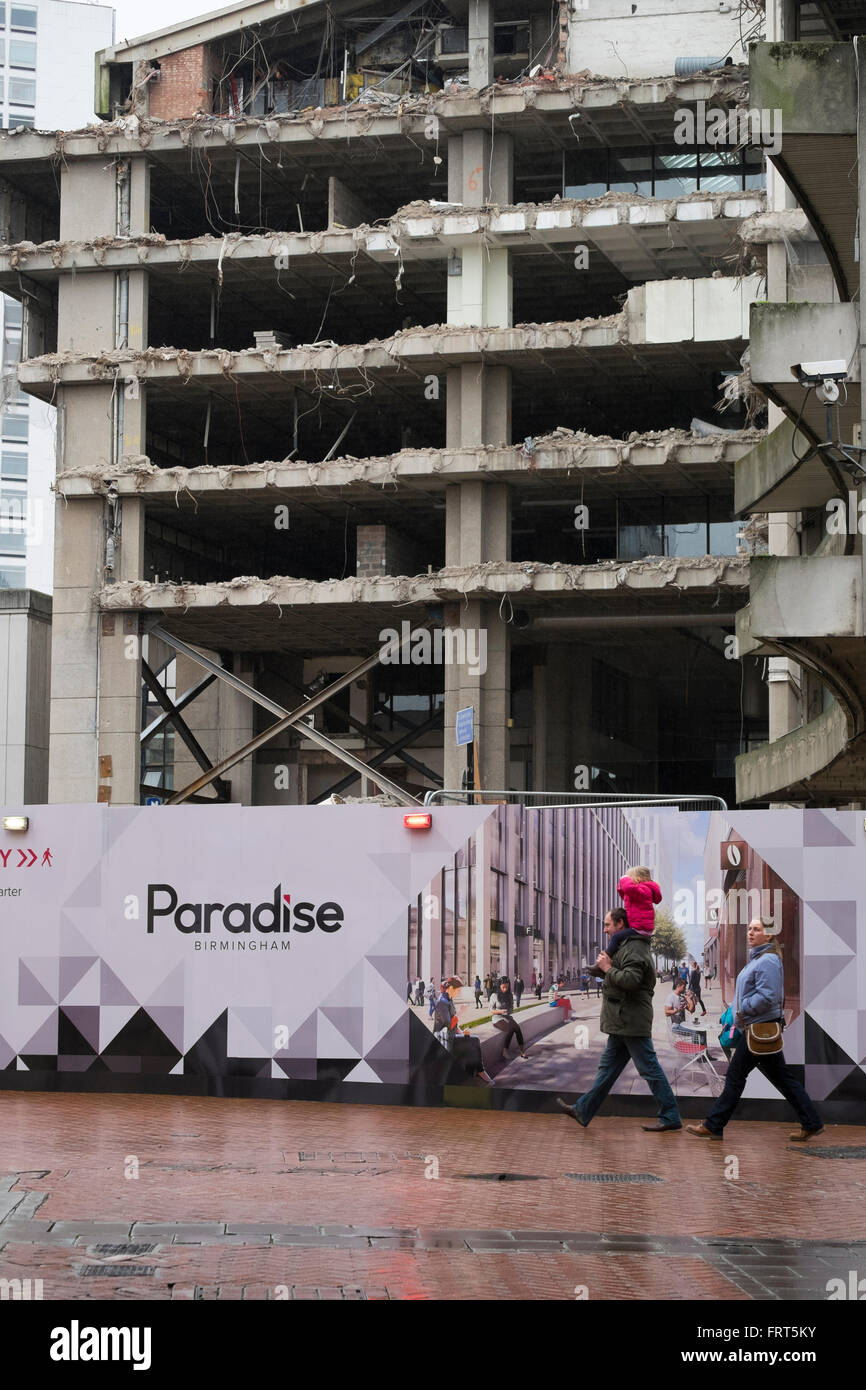 A family passing Paradise development site in Birmingham city centre ...