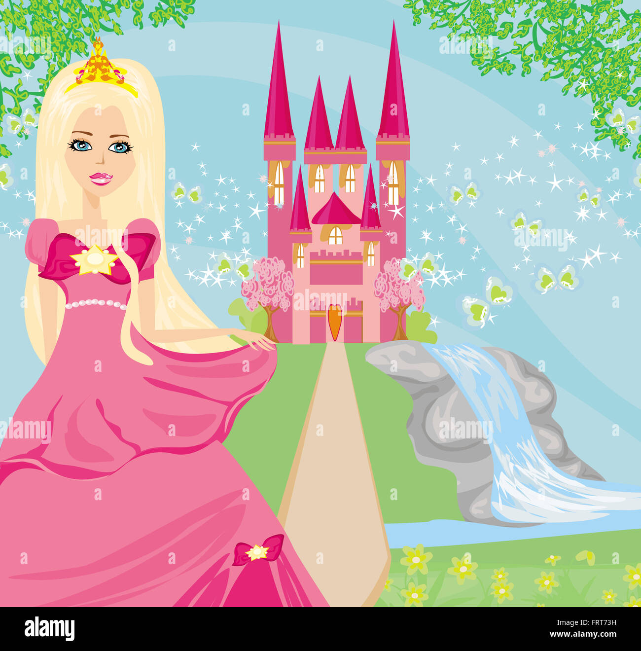 Beautiful young queen in front of her castle Stock Photo - Alamy