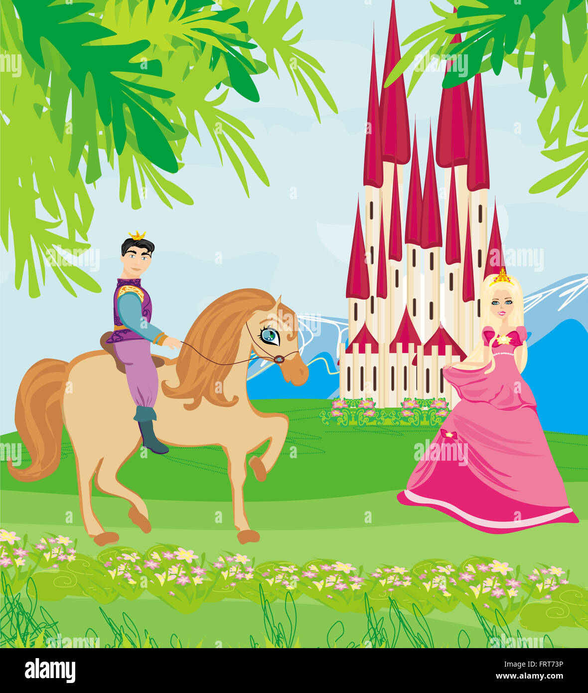 Prince riding a horse to the princess Stock Photo - Alamy