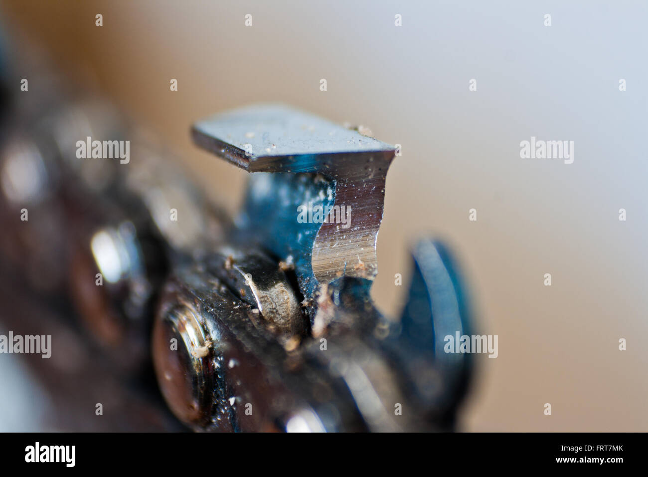 Macro of a sharp chainsaw tooth Stock Photo - Alamy