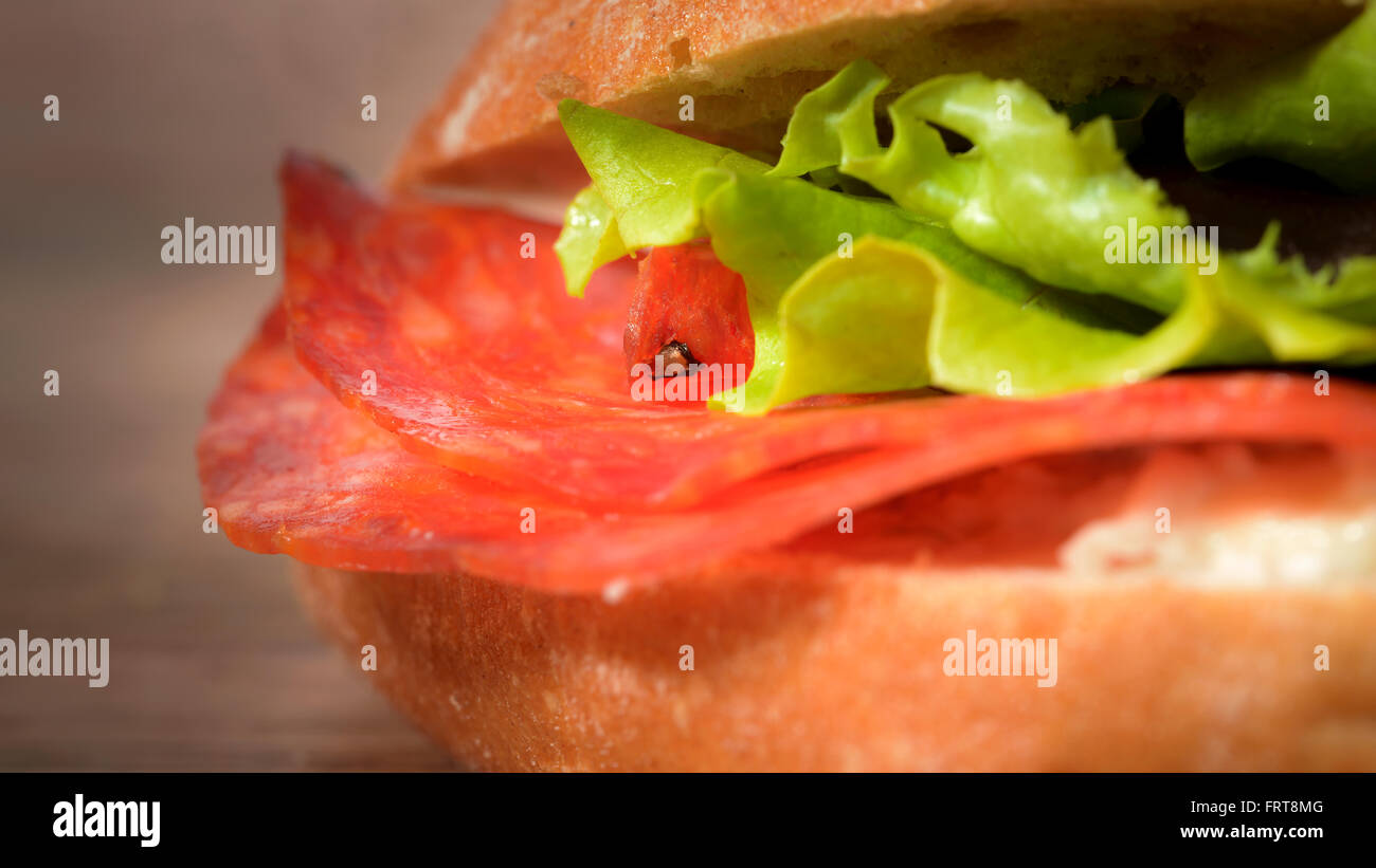 macro sandwich salami, gorgonzola and salad Stock Photo - Alamy