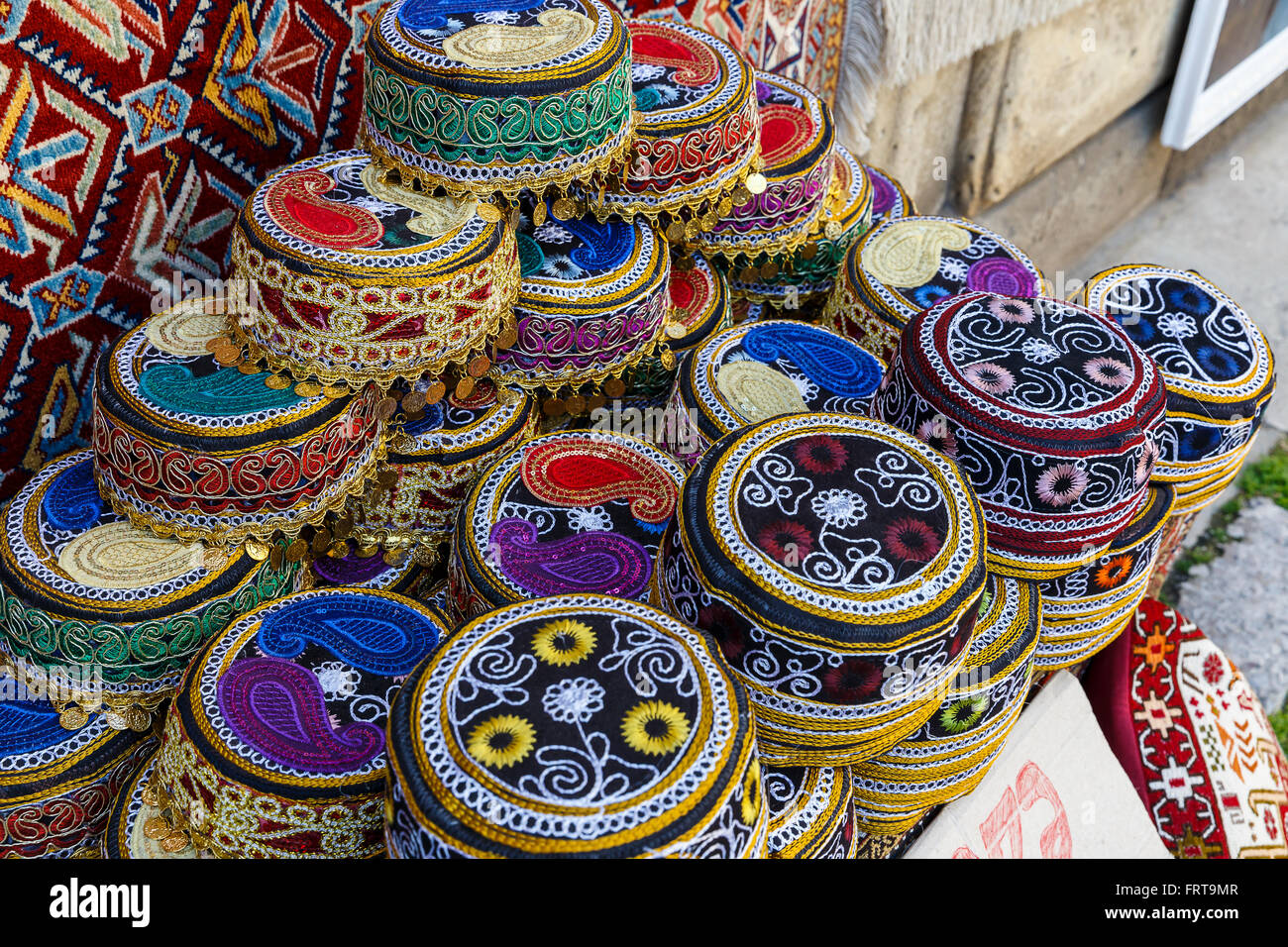 Traditional hats with hand-embroidered Azerbaijan Stock Photo - Alamy
