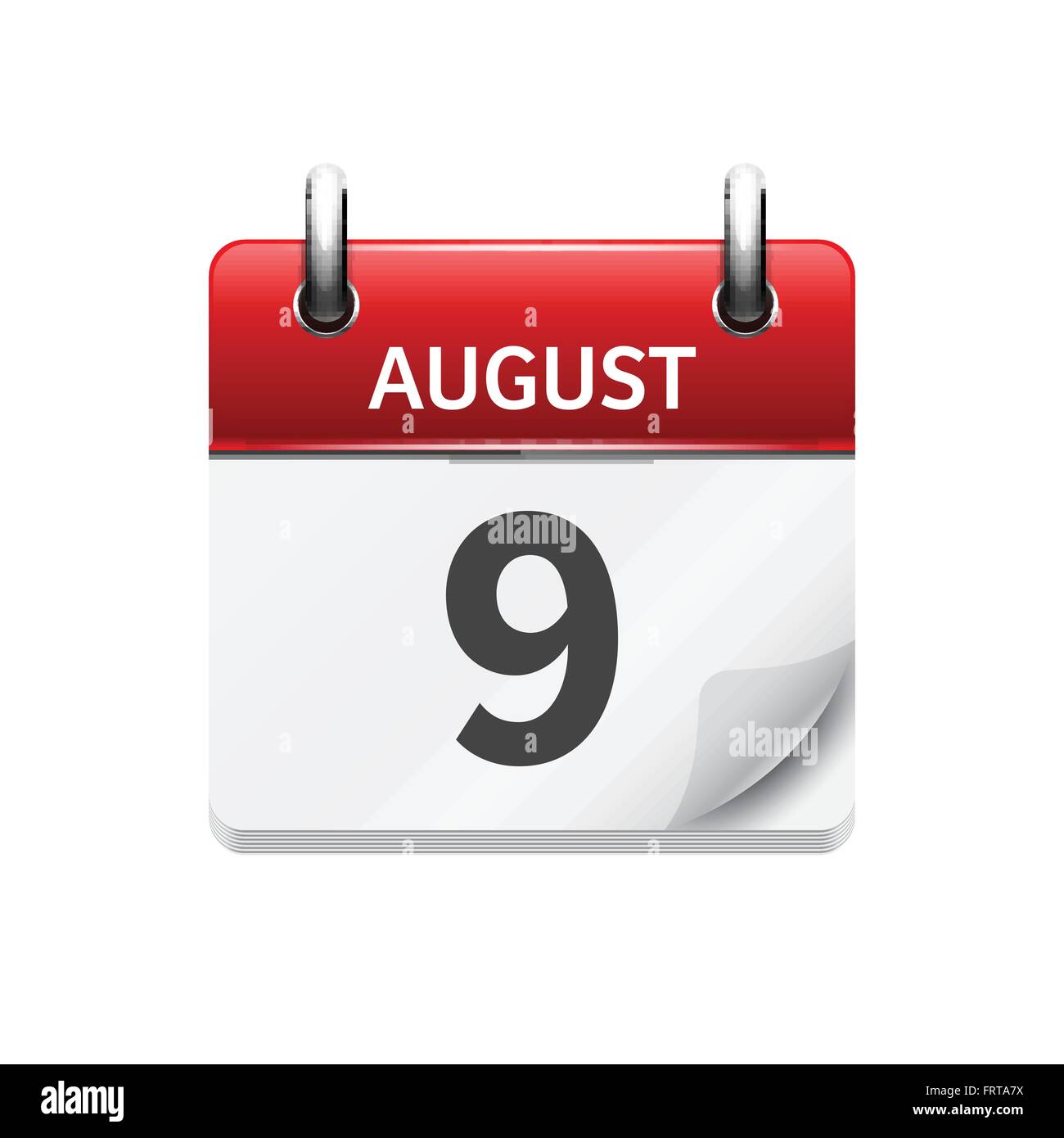 August 9. Vector flat daily calendar icon. Date and time, day, month ...