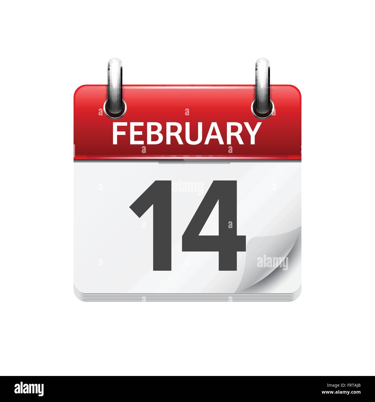 February 14. Vector flat daily calendar icon. Date and time, day, month ...