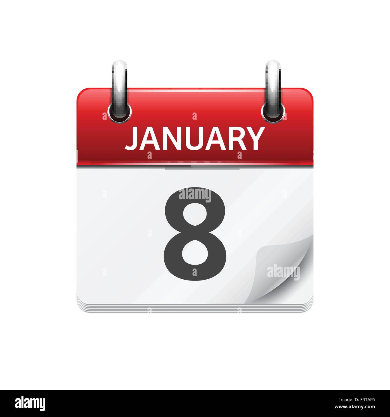 January 8. Vector flat daily calendar icon. Date and time, day, month ...