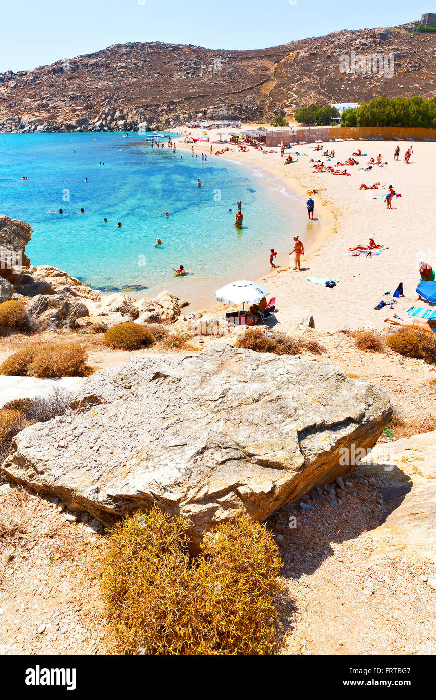 in greece the mykonos island rock sea and beach sky Stock Photo - Alamy