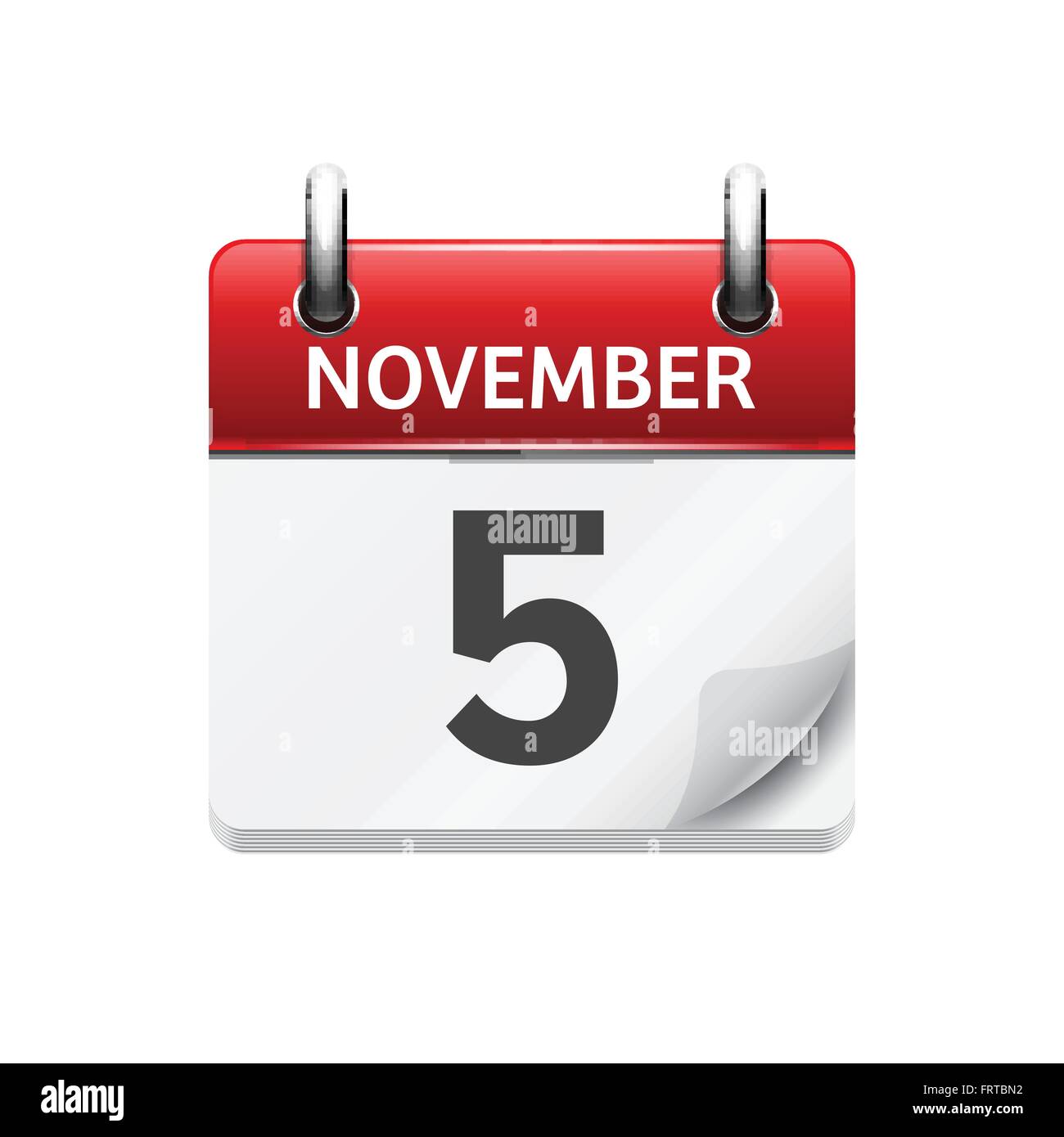 November 5. Vector flat daily calendar icon. Date and time, day, month ...