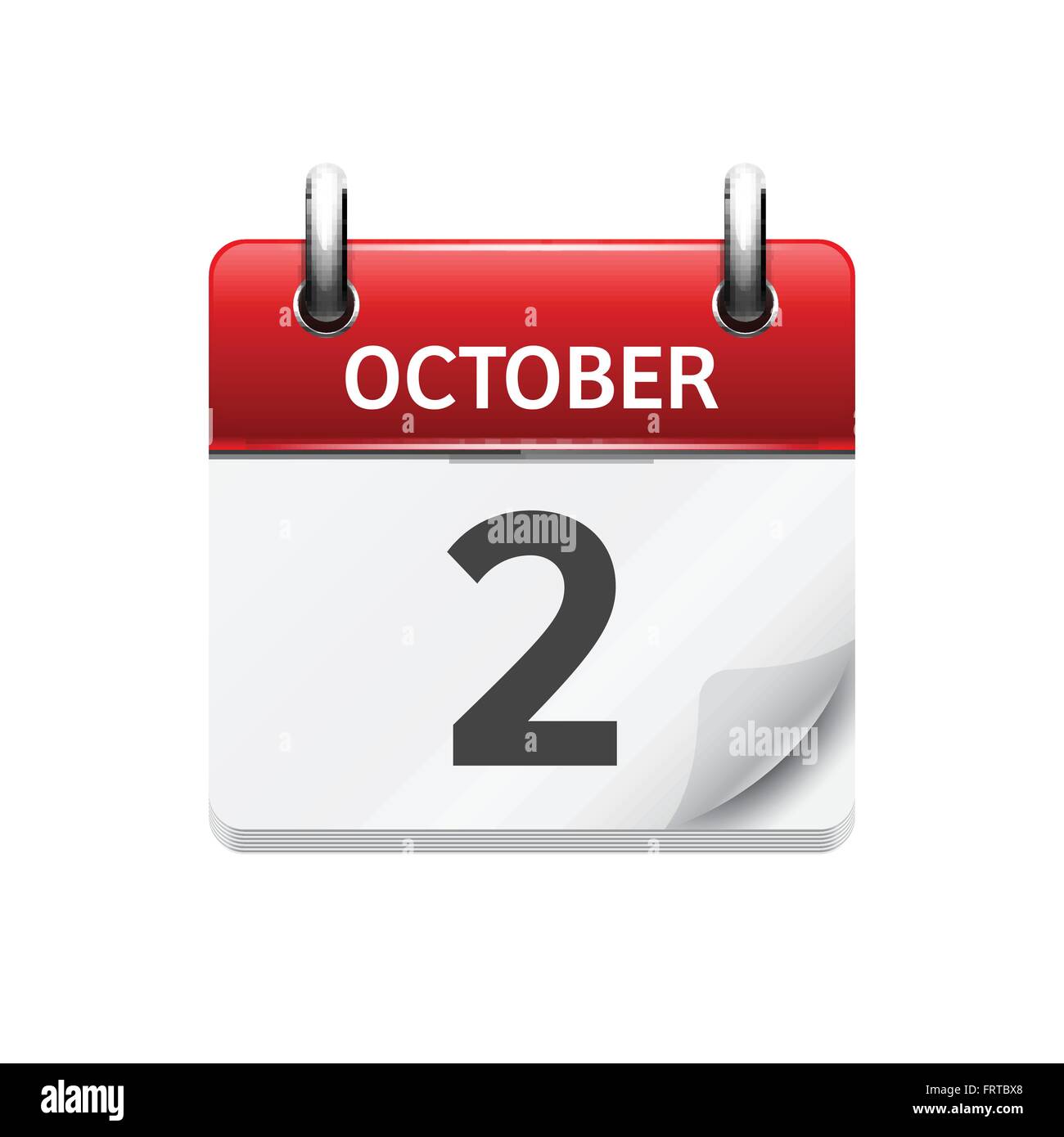 October 2 . Vector flat daily calendar icon. Date and time, day, month ...