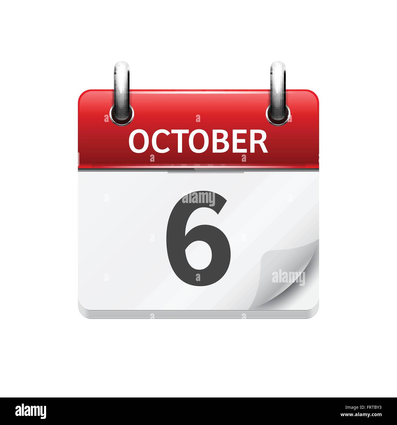 October 6 . Vector flat daily calendar icon. Date and time, day, month ...