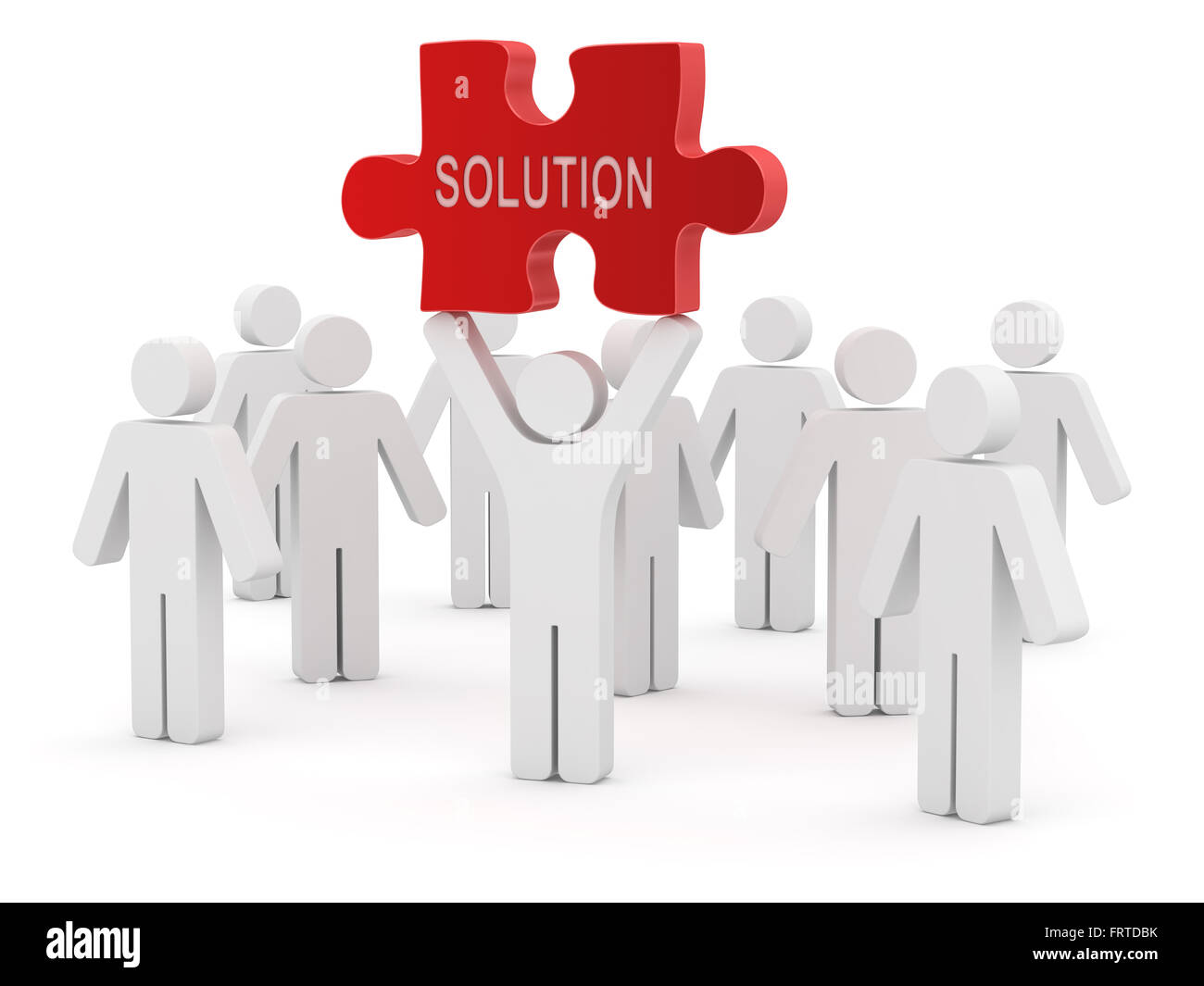 3d white people and red solution puzzle , This is a computer generated ...