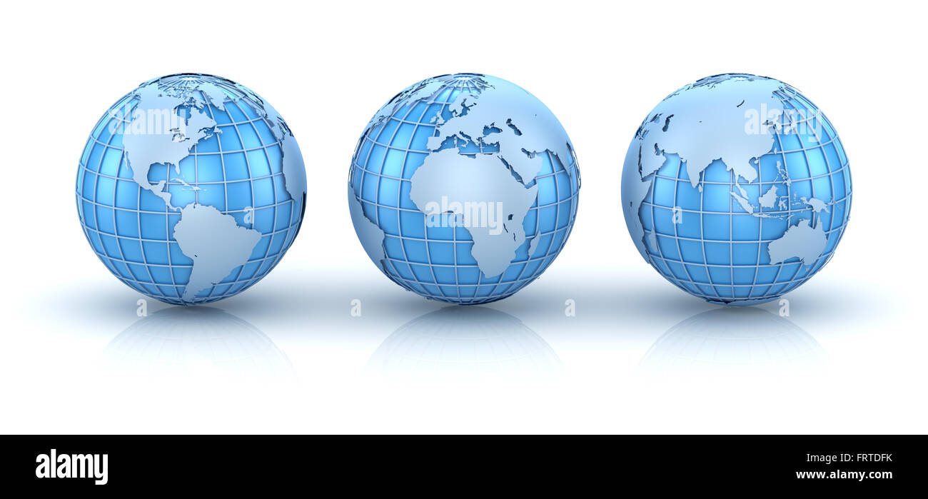 Three blue world map , This is a computer generated and 3d rendered ...