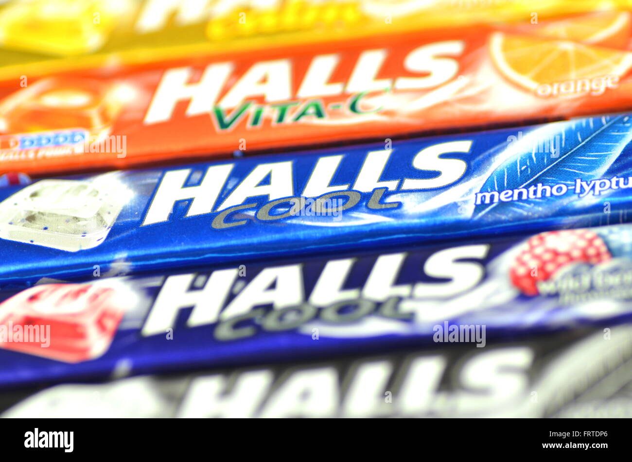 Variety of Halls cough drops Stock Photo - Alamy