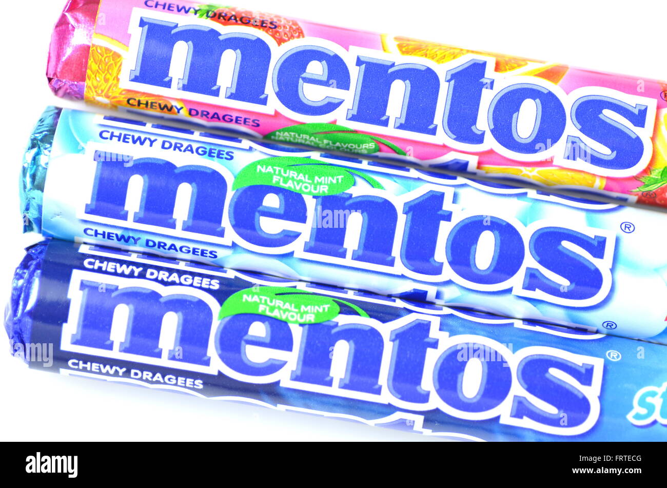 Mentos chewy dragees isolated on white Stock Photo - Alamy