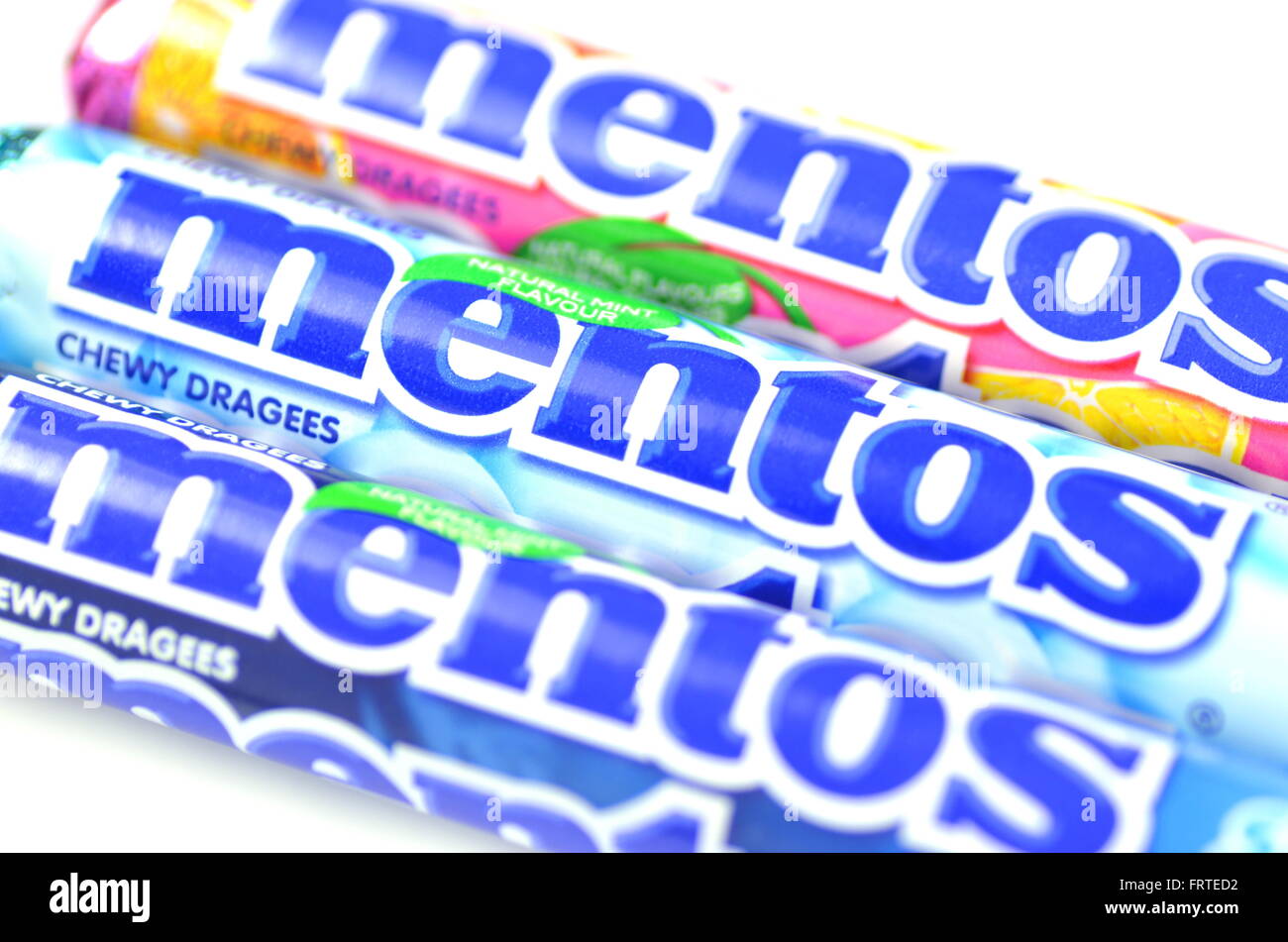 Mentos chewy dragees isolated on white Stock Photo - Alamy