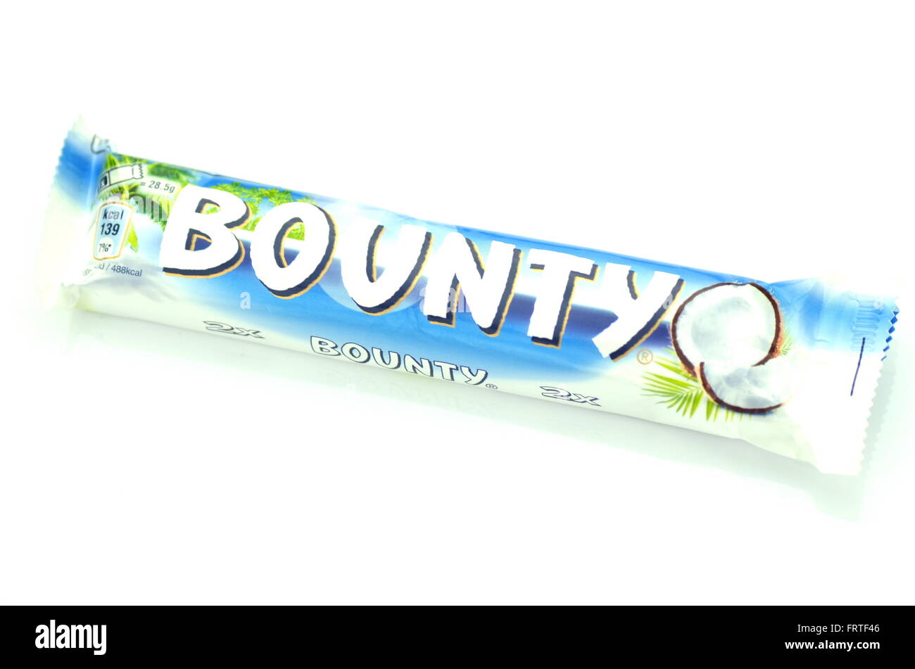 Bounty coconut chocolate bar isolated on white background Stock Photo ...