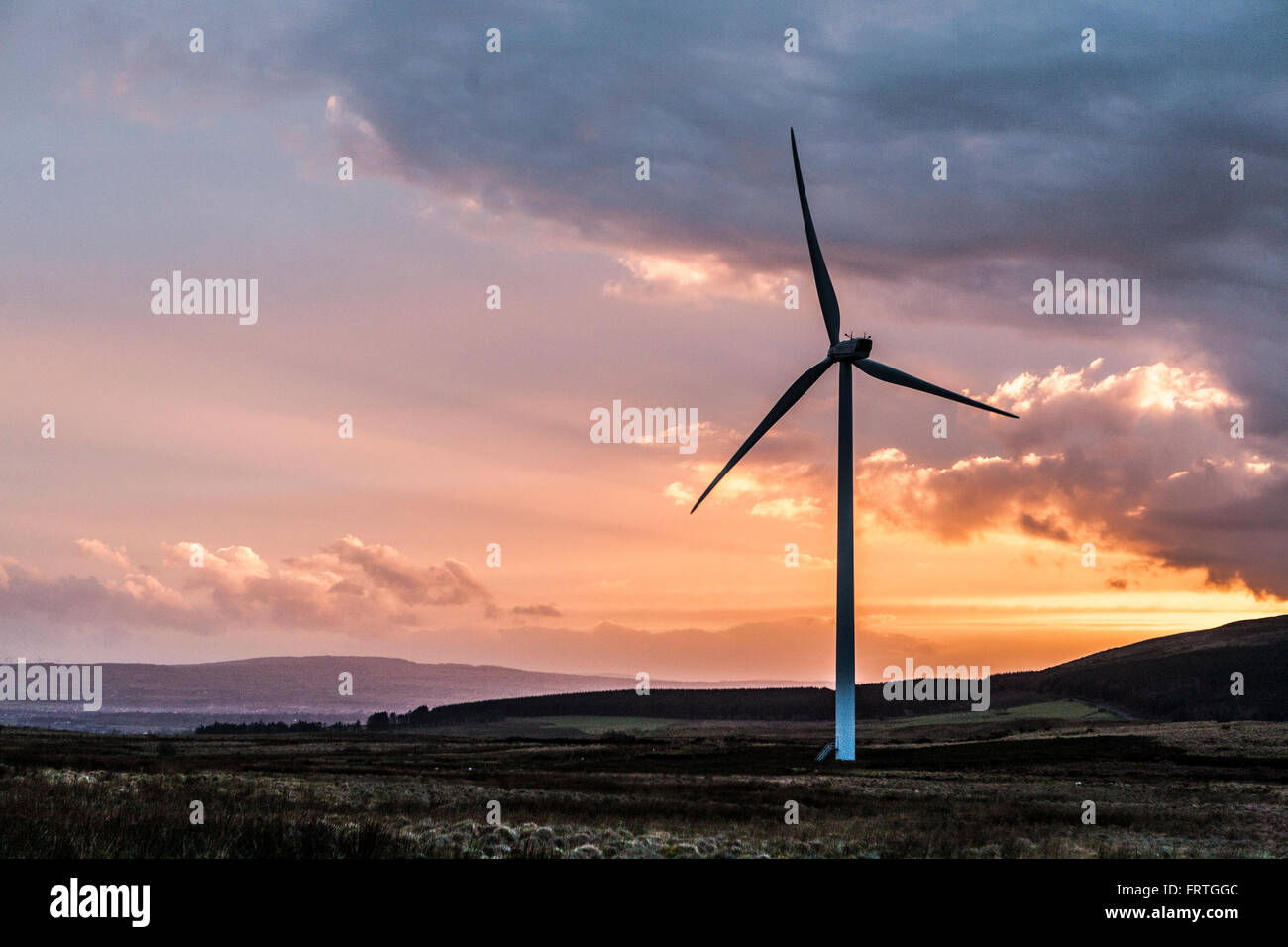 Images from the Dunbeg Wind Farm at sunset Stock Photo - Alamy