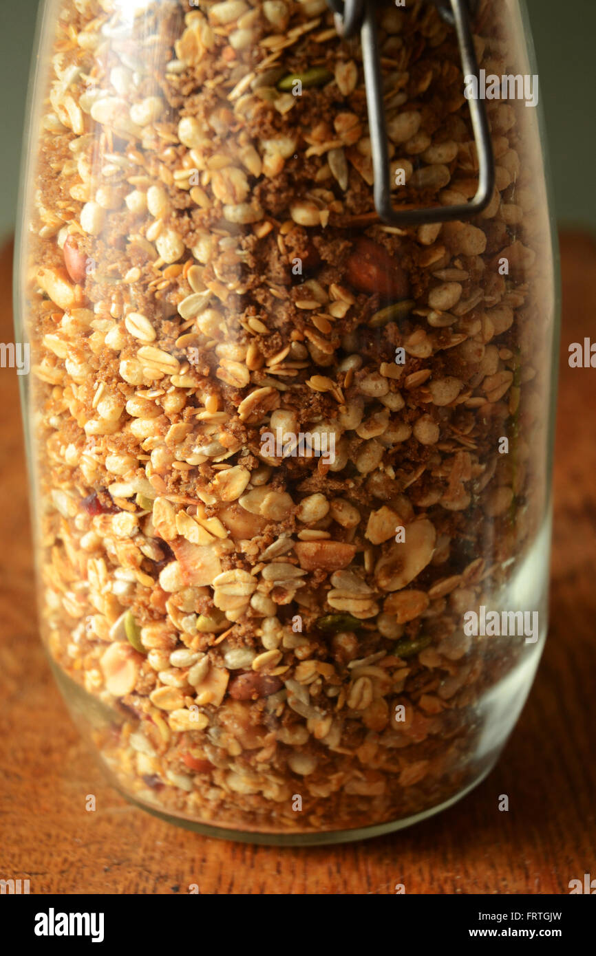 Gluten-free muesli with buckwheat, in jar with bale Stock Photo - Alamy