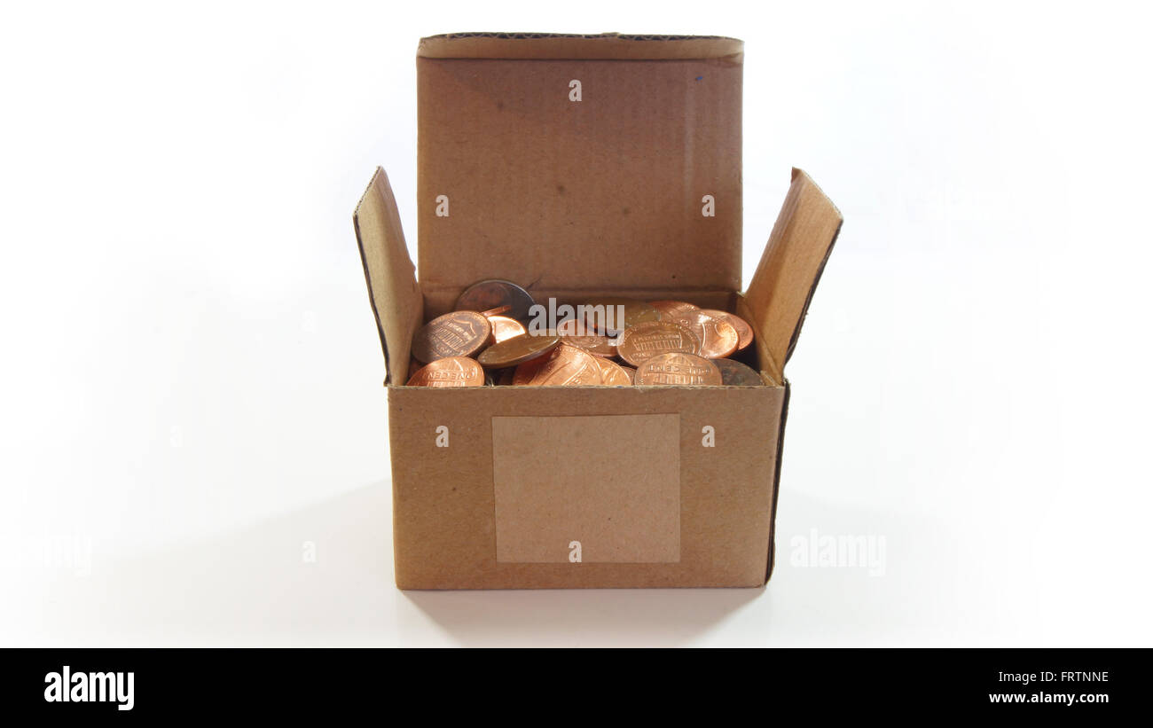 Corrugated cardboard box open with inside on white background - Front ...