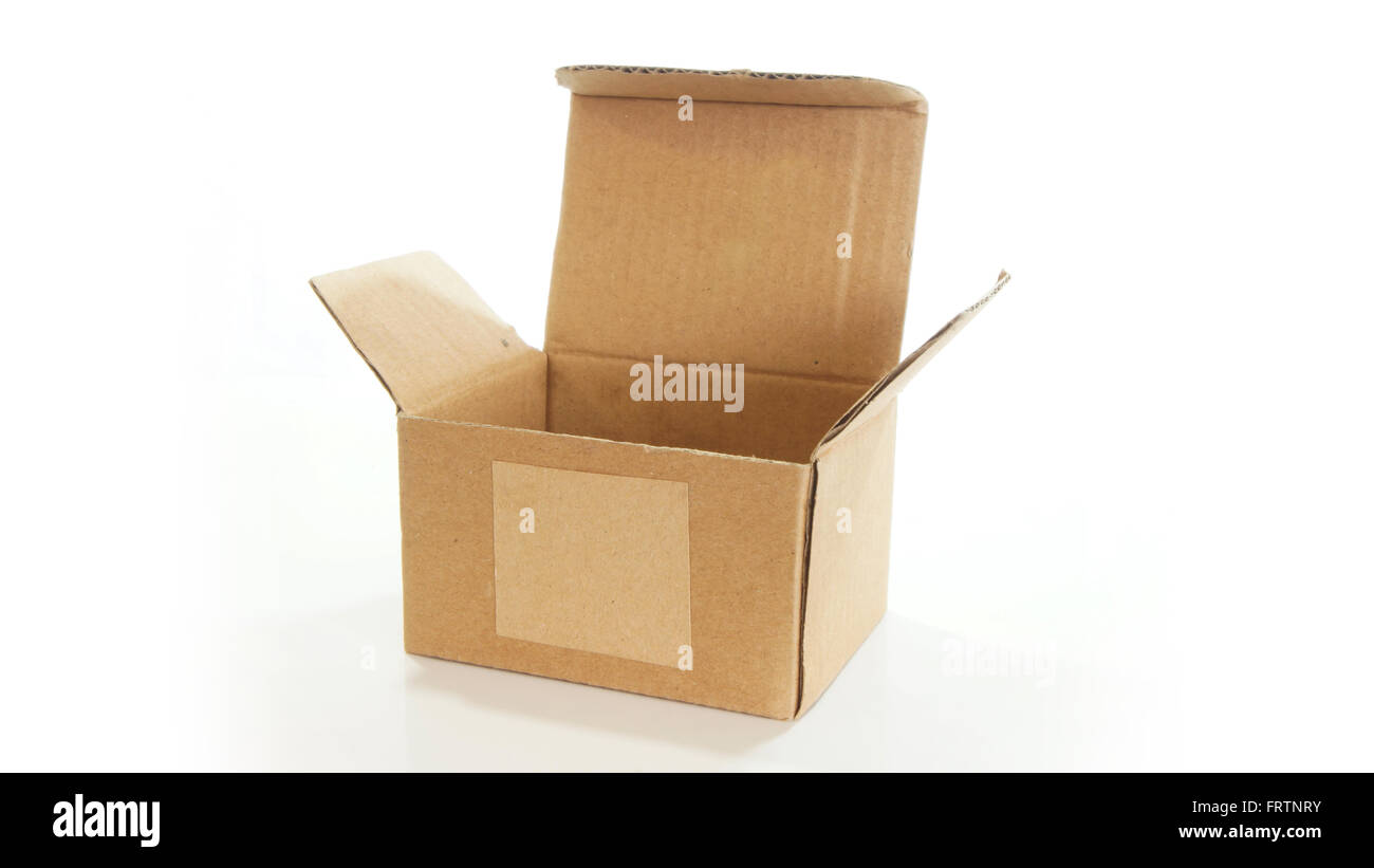 Open empty corrugated cardboard box on white background Stock Photo - Alamy