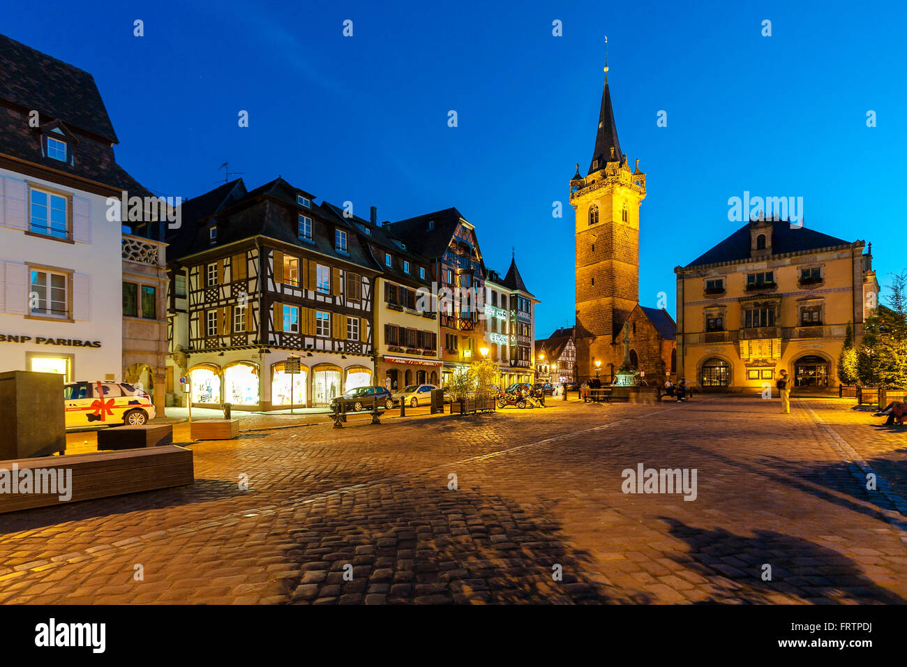 Market square the chapel tower and the town hall Obernai, Bas-Rhin ...