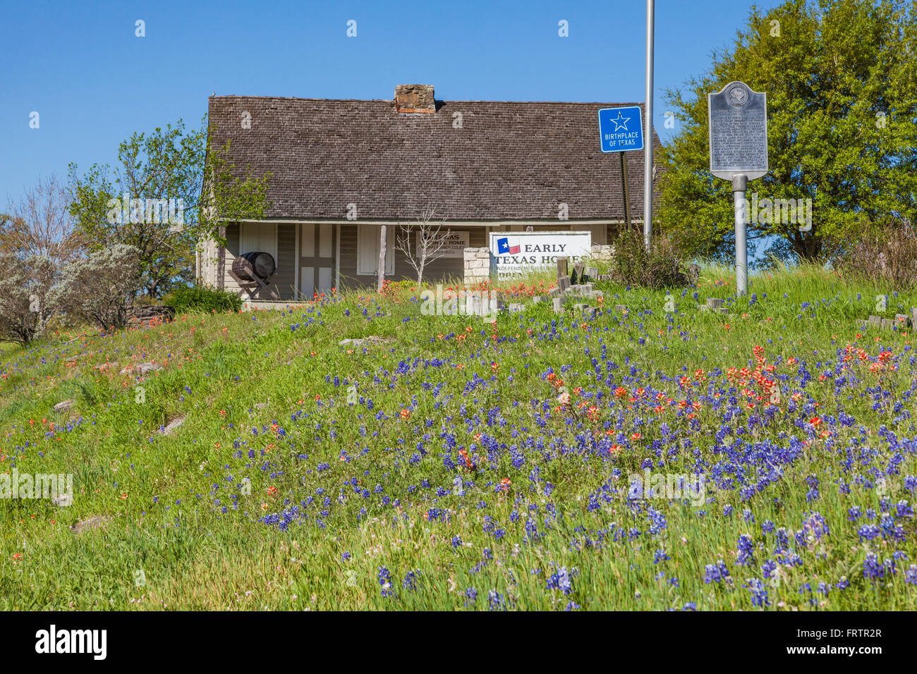 Cabins and ruins at Old Baylor Park in Independence, Texas Stock Photo ...