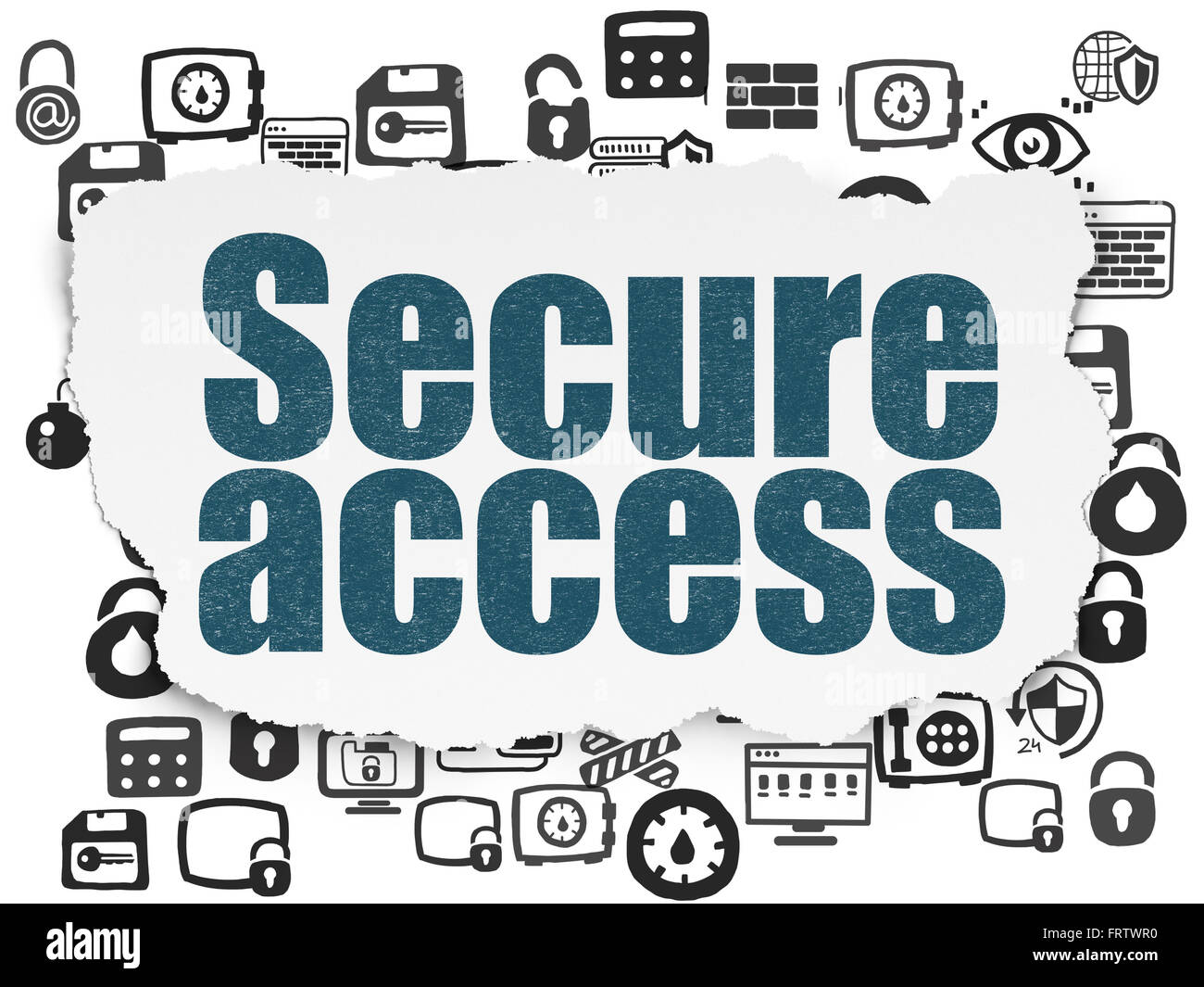 Privacy concept: Painted blue text Secure Access on Torn Paper background with Hand Drawn ...