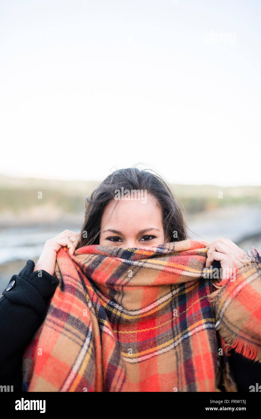 Woman covering face cloth hi-res stock photography and images - Alamy