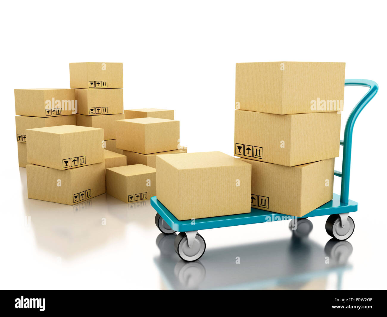 3D Illustration. Delivery hand truck with cardboard boxes. Isolated ...