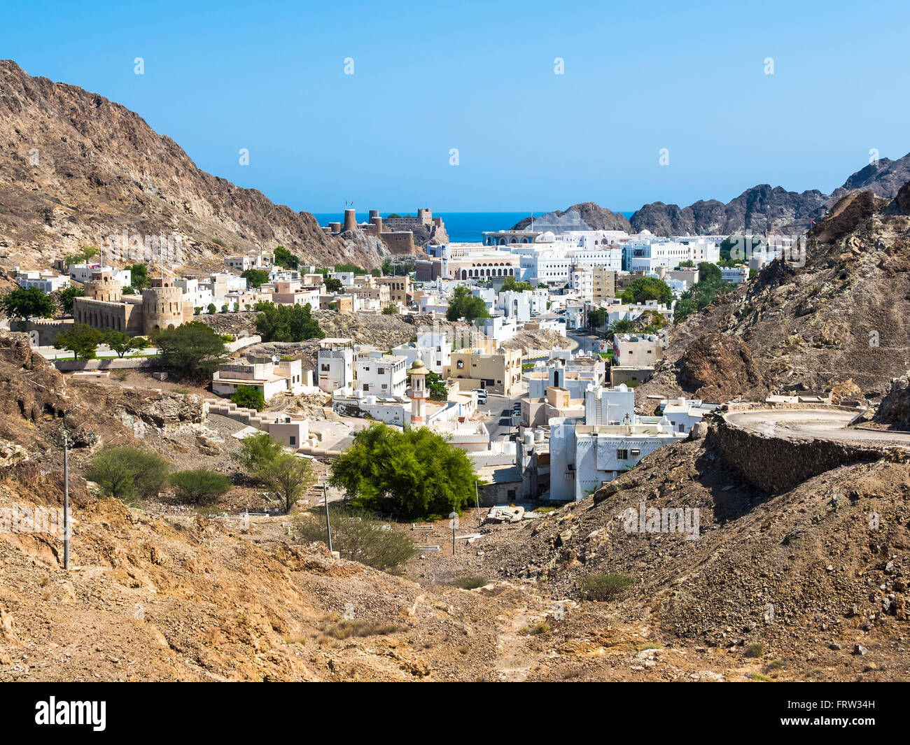 Oman, Muscat, Old town, Fort Mirani and Fort Al-Mirani Stock Photo - Alamy