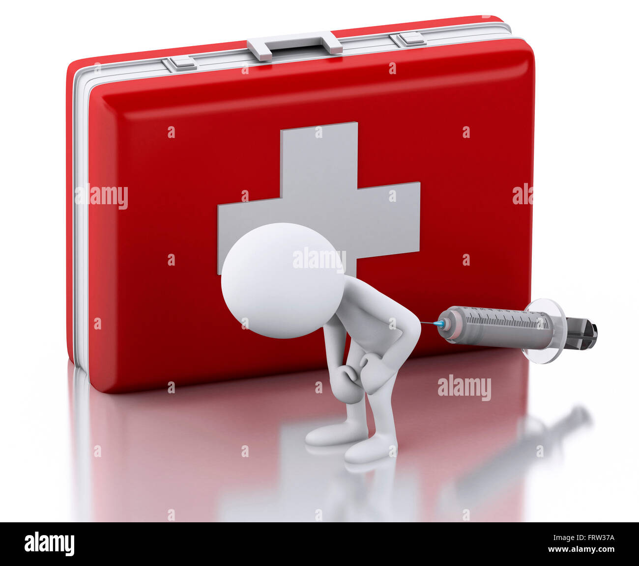 3D Illustration. White people with a syringe and first aid kit ...