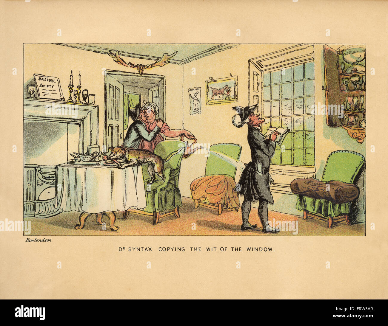 Humorous vintage colour illustration by Thomas Rowlandson (1756-1827 ...