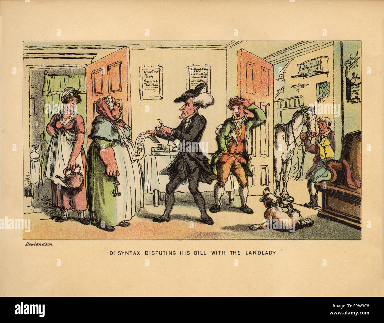Humorous vintage colour illustration by Thomas Rowlandson (1756-1827 ...