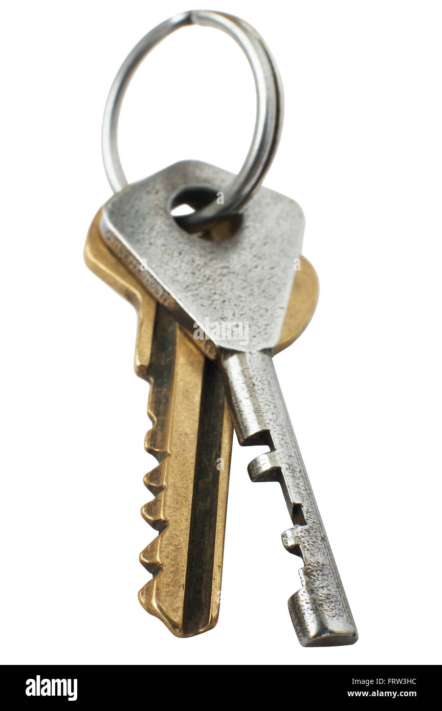 Two metal keys on a white background Stock Photo - Alamy