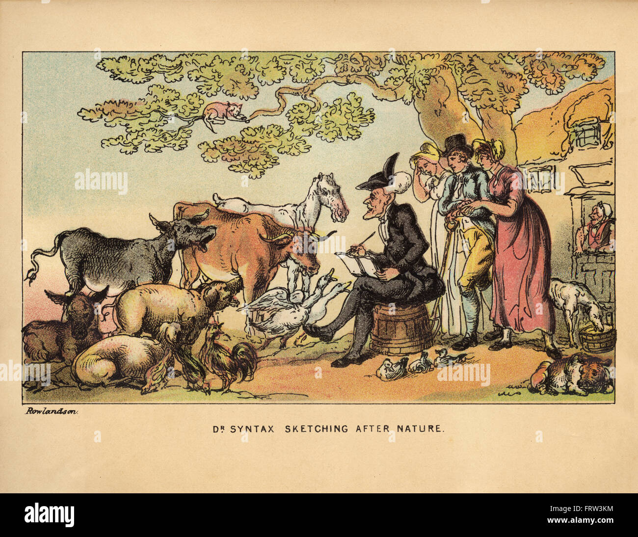 Humorous vintage colour illustration by Thomas Rowlandson (1756-1827 ...