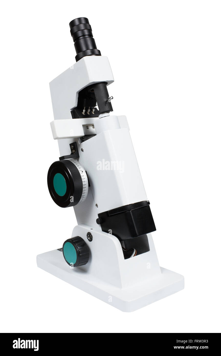 Modern and powerful microscope on a white background Stock Photo - Alamy