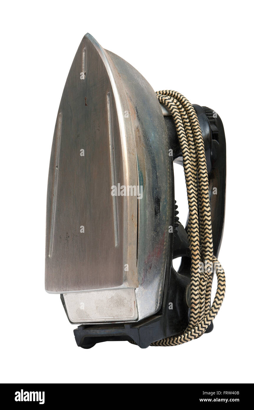 Old electric iron on a white background Stock Photo - Alamy